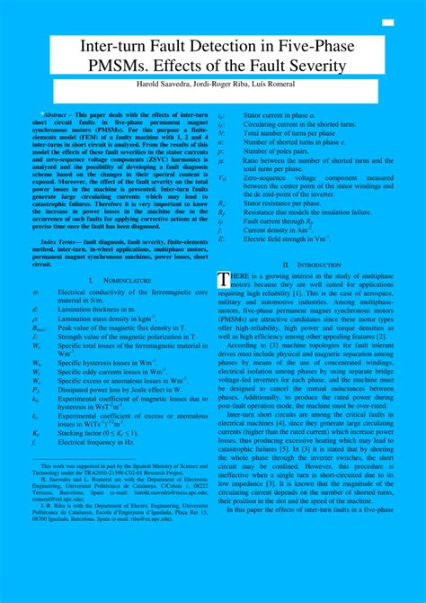 Pdf Inter Turn Fault Detection In Five Phase Pmsms Effects Of The Fault Severity