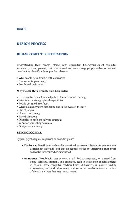 hci unit 2 unit 2 unit design process human computer interaction