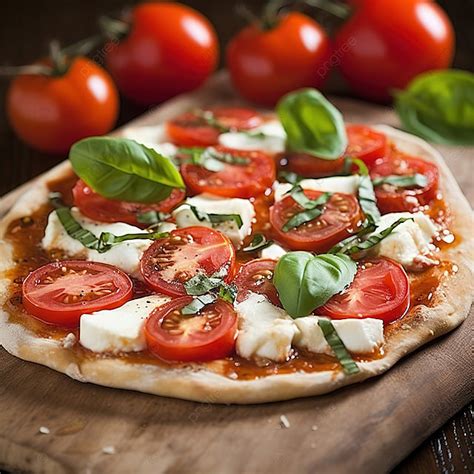 Tomato Pizza With Mozzarella And Tomatoes Background Salad Western