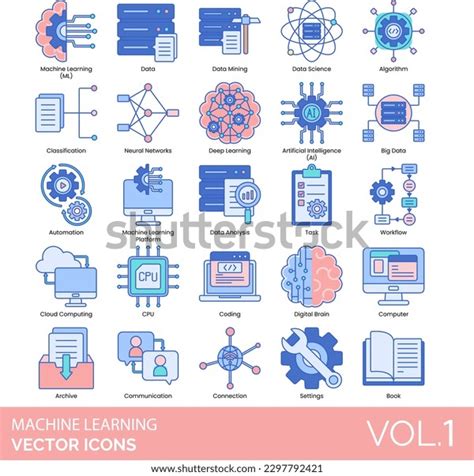machine learning icon set including automation stock vector royalty
