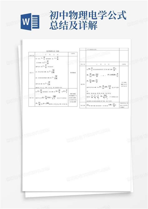 初中物理电学公式总结及详解Word模板下载 编号qzrjoane 熊猫办公