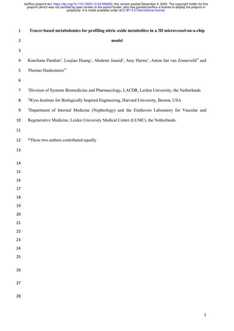 Pdf Tracer Based Metabolomics For Profiling Nitric Oxide Metabolites In A 3d Microvessel On A