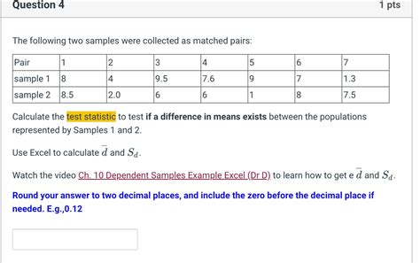 Solved Question PtsThe Following Two Samples Were Chegg