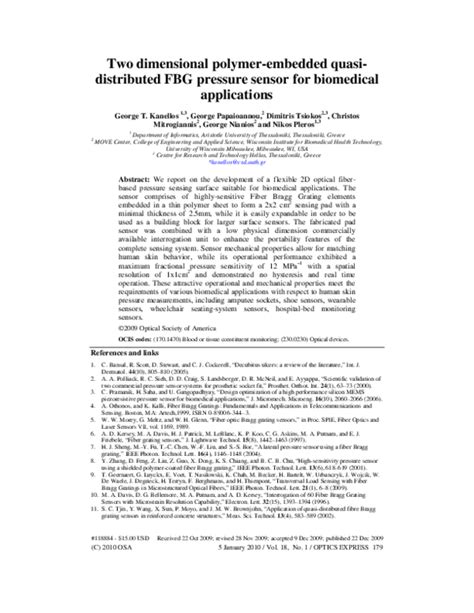 Pdf Two Dimensional Polymer Embedded Quasi Distributed Fbg Pressure Sensor For Biomedical