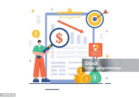Cost Reduction Vector Illustration Depicting Decrease Price Minimization Or Falling Profit Rates