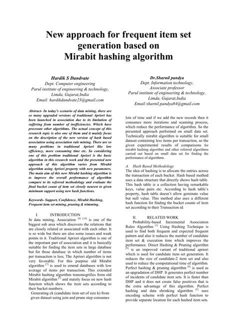 Pdf New Approach For Frequent Item Set Generation Based On Mirabit Hashing Algorithm