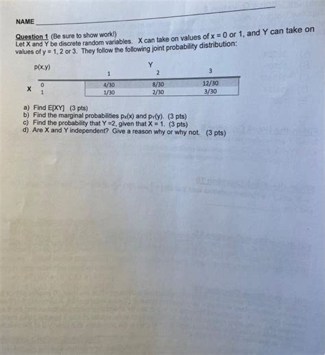 solved let x and y be discrete random variables x can take
