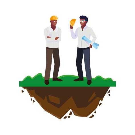 Afro Male Builders Constructors Workers On The Lawn 654079 Vector Art