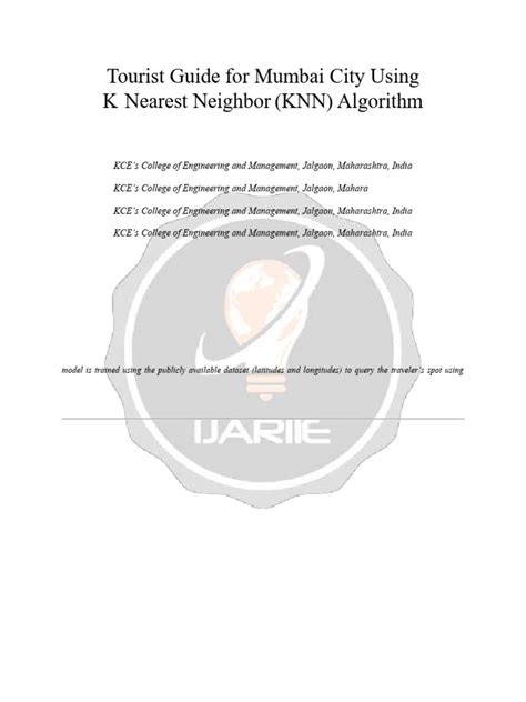 Tourist Guide For Mumbai City Using K Nearest Neighbor Knn Algorithm Ijariie16355 Pdf