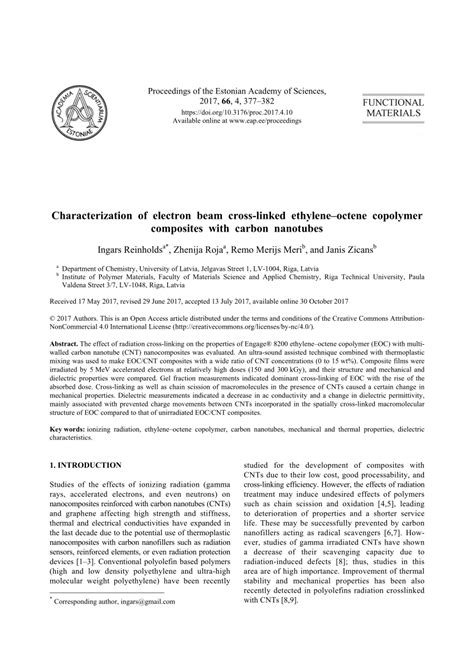 Pdf Characterization Of Electron Beam Cross Linked Ethylene Octene Copolymer Composites With