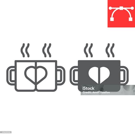 사랑스러운 머그잔 라인과 글리프 아이콘 발렌타인 데이와 카페 하트 사인 벡터 그래픽 편집 스트로크 선형 아이콘 Eps 10머그잔