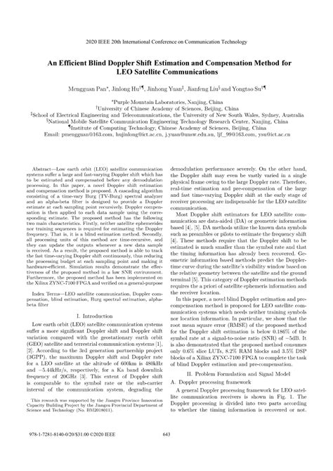 Pdf An Efficient Blind Doppler Shift Estimation And Compensation Method For Leo Satellite