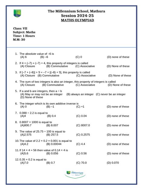 Maths Olympiad 2024 25 Class Vii Pdf Mathematics Arithmetic Maths Olympiad 2024 25 Class Vii Pdf Mathematics Arithmetic
