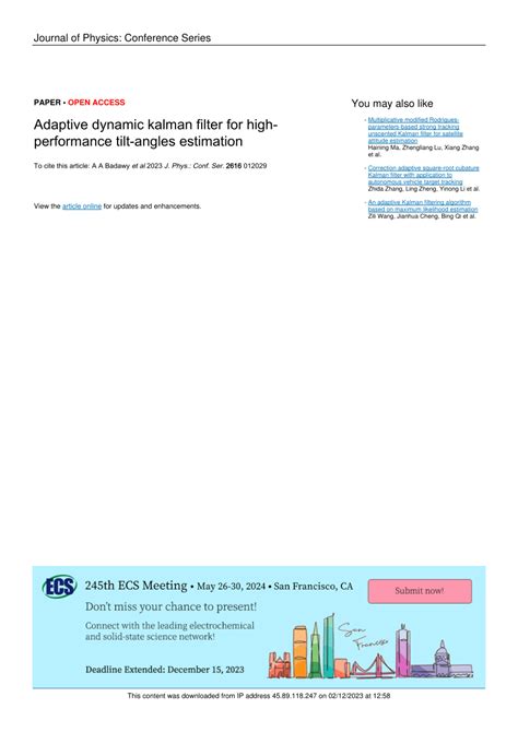 Pdf Adaptive Dynamic Kalman Filter For High Performance Tilt Angles