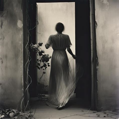 A Woman Is Walking Into A Room With A Woman In A Dress Premium Ai Generated Image