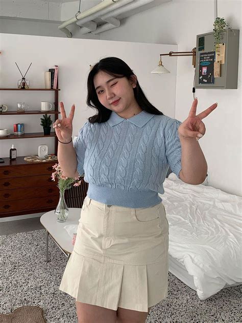 힙온 타나 꽈배기 카라 반팔 크롭 니트 6color 66사이즈 77사이즈 88사이즈 빅사이즈