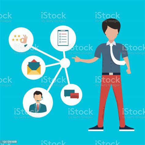 남자 제시 고객 관계 관리입니다 현재와 미래의 고객과 상호 작용을 관리 하기 위한 시스템 평면 벡터 일러스트입니다 감탄에 대한