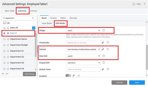 data table column bound to query wavemaker docs