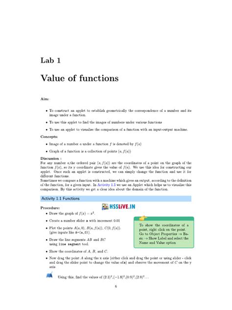 hsslive xi maths lab manual 1 value of functions pdf