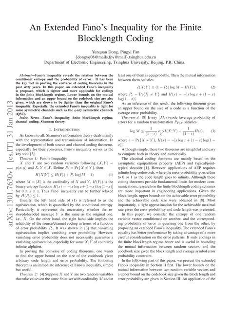 Pdf An Extended Fanos Inequality For The Finite Blocklength Coding
