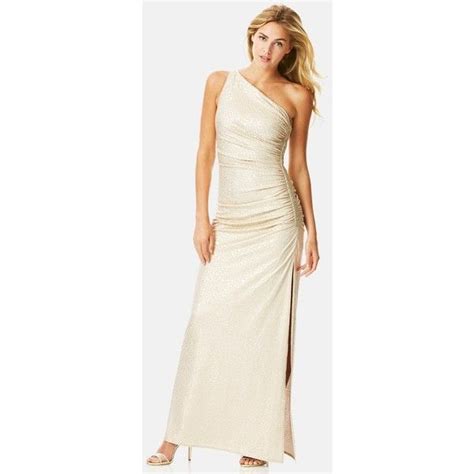 Laundry By Shelli Segal Beaded Jacquard One Shoulder Gown White