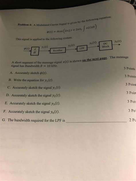 Solved Problem A Modulated Carrier Signal Is Given By His Chegg