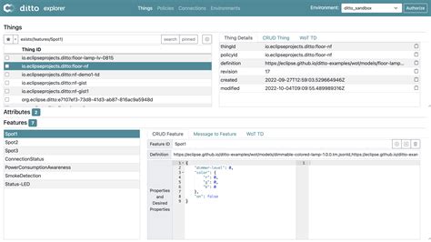 Ditto Explorer User Interface • Eclipse Ditto™ • A Digital Twin Framework