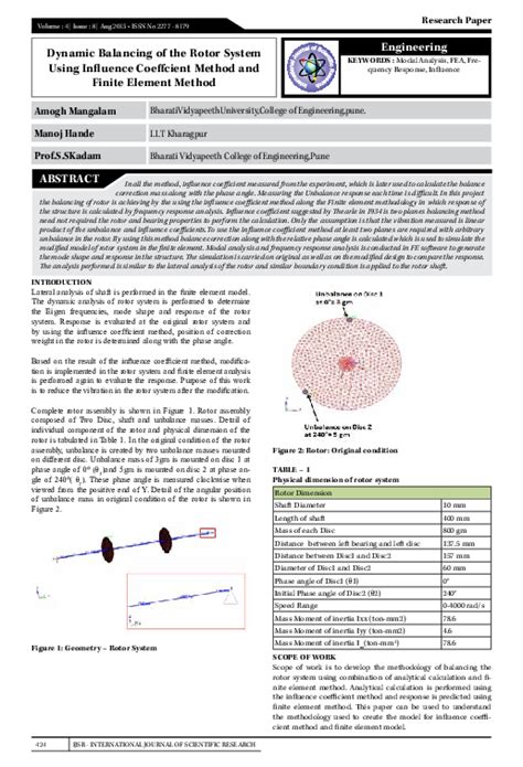 Pdf Dynamic Balancing Of The Rotor System Using Influence Coeffcient