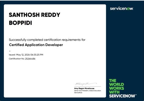 Successfully Completed Servicenow Cad Certification Santhosh Reddy B