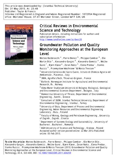 Pdf Groundwater Pollution And Quality Monitoring Approaches At The