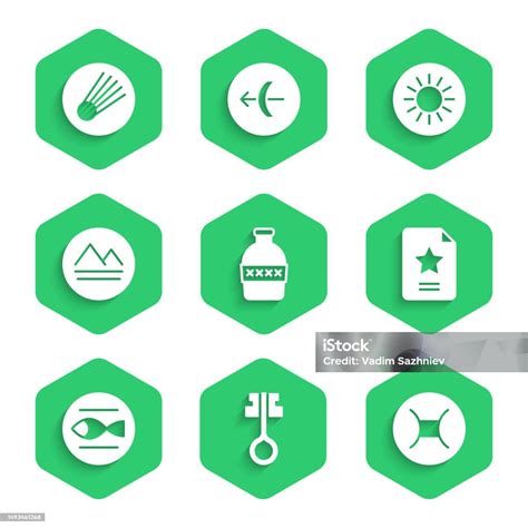 물병 오래된 마법의 열쇠 쌍둥이자리 조디악 별자리 물고기자리 지구 요소 태양 및 혜성 아이콘을 설정합니다 벡터 4가지 개체에 대한 스톡 벡터 아트 및 기타 이미지 Istock