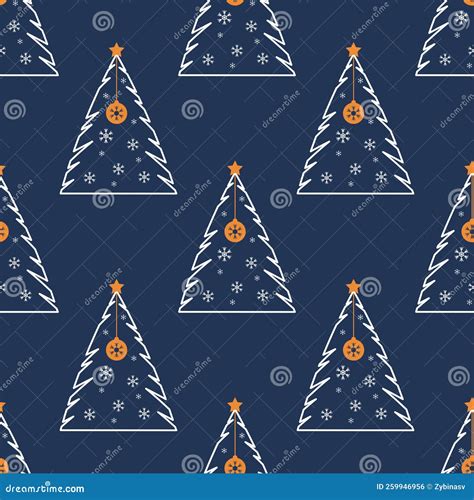 Seamless Pattern With Decorated Christmas Tree Festive Flat Style Design For Packaging And