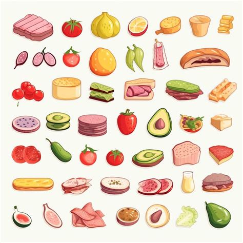 음식 터 디자인 레스토랑 메뉴 아이콘 일러스트 햄버거 피자 세트 식사 그래픽 음료 프리미엄 Ai 생성 벡터