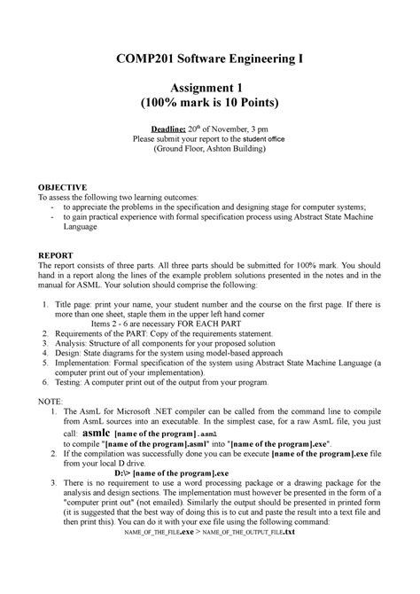 Comp201 2008 2009 Assignment 1 Comp201 Software Engineering I