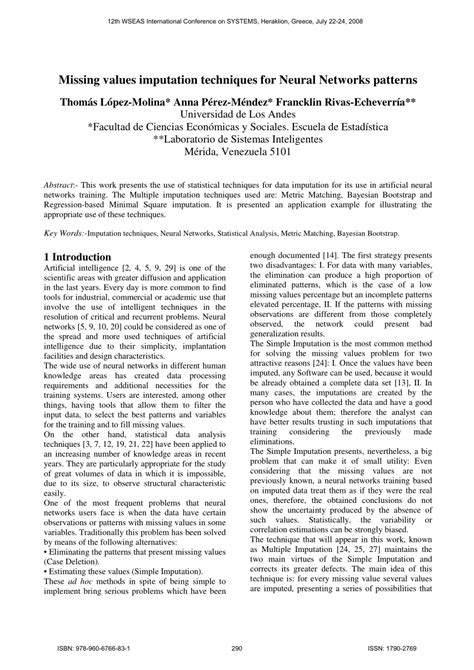 Pdf Missing Values Imputation Techniques For Neural Networks Patterns