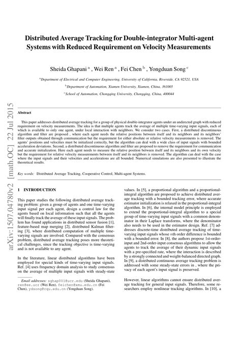 Pdf Distributed Average Tracking For Double Integrator Agents With