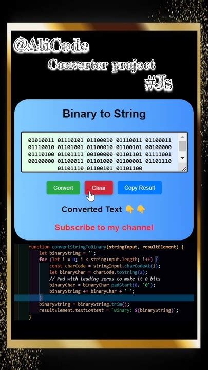 day 38 ⭐ new binary to string converter project using javascript coding webdevelopment youtube