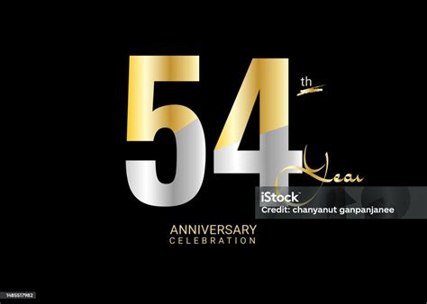 54 주년 기념 축하 금색과 은색 벡터 템플릿 54 숫자 로고 디자인 54 번째 생일 로고 로고 타입 기념일 축하를위한 벡터