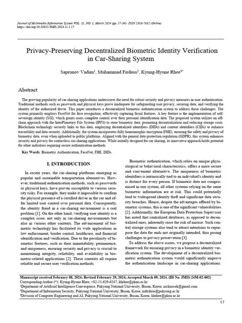Privacy Preserving Decentralized Biometric Identity Verification In Car Sharing System Pdf