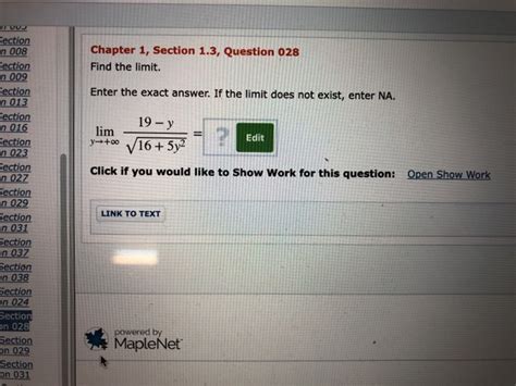 Solved Chapter 1 Section 1 3 Question 028 Find The Limit Chegg Com