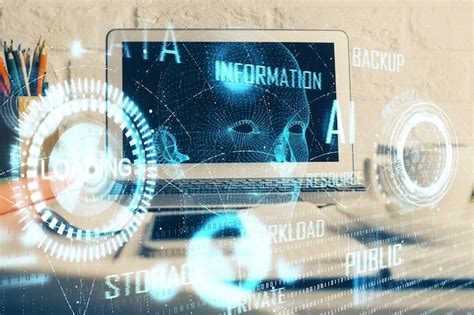 Premium Photo Double Exposure Of Desktop With Personal Computer On Background And Tech Theme