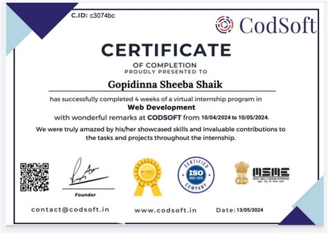 Sheeba Shaik On Linkedin Codsoft Cip Webdevelopment Html Css Javascript Internship Virtual