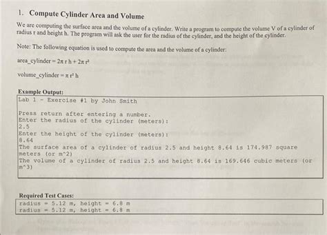 Solved Compute Cylinder Area And Volume We Are Computing Chegg