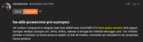Custom Component ABB Power One FIMER PV Inverters SunSpec Modbus TCP Custom Integrations