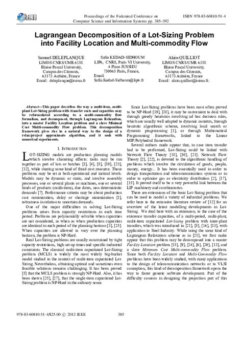 Pdf Lagrangean Decomposition Of A Lot Sizing Problem Into Facility Location And Multi