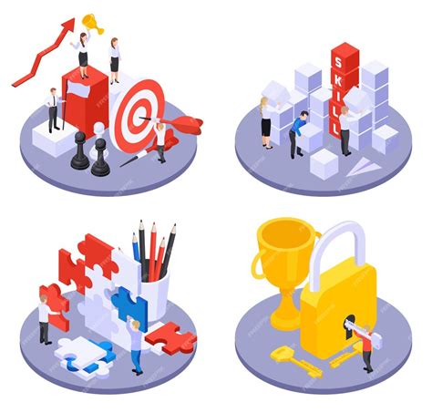 개인 성장과 자기 개발 아이소 메트릭 그림 세트 무료 벡터