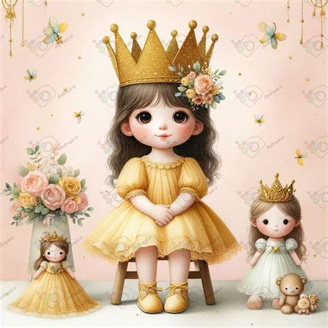 بک گراند کودکانه دختر ناز با لباس و تاج طلایی کد 41056 ویژه عکس گراف عکس گراف