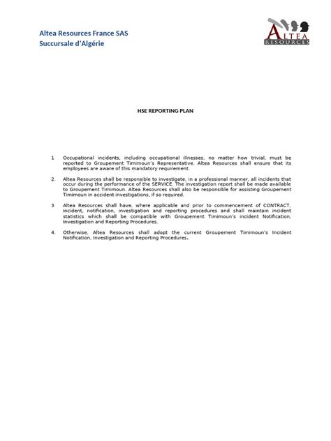 Hse Reporting Plan Pdf