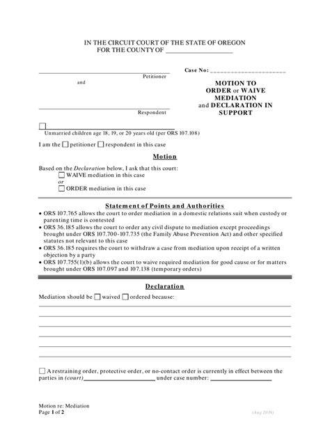 Oregon Motion To Order Or Waive Mediation And Declaration In Support Fill Out Sign Online And