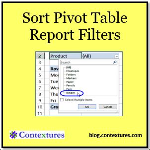 Sort Items In Excel Pivot Table Report Filter Excel Pivot Tables